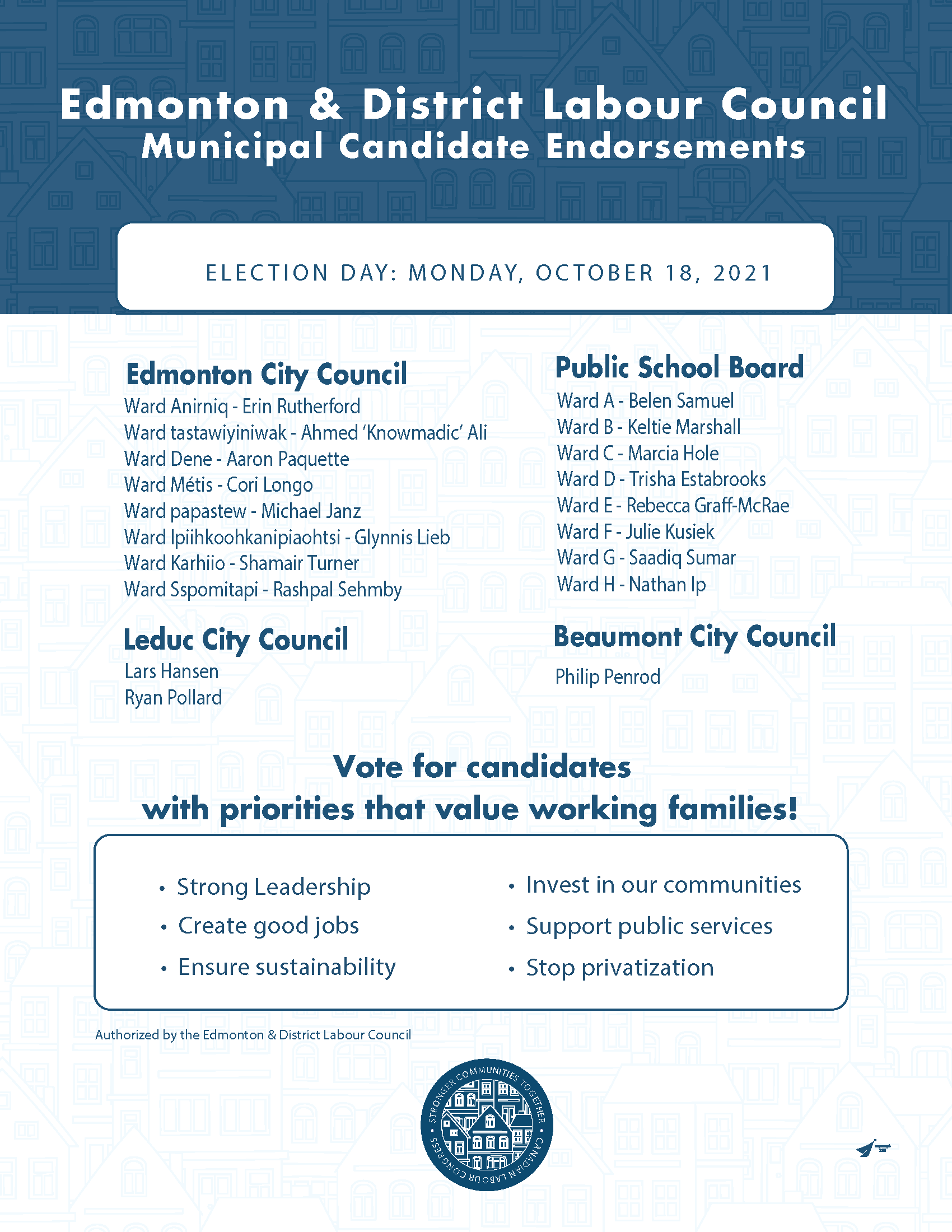 EDLC Municipal Election Endorsements – Edmonton District Labour Council